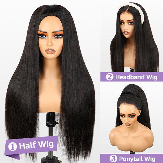 3 In 1 Half Wig Glueless Invisible Straight Half Wig | OQ Hair – OQHAIR