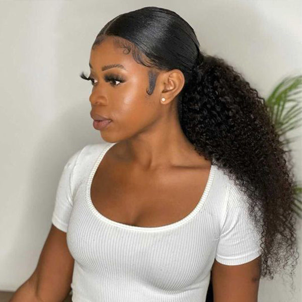 OQHAIR Kinky Curly Ponytail With Clip In 100% Human Hair Wrap-around ...