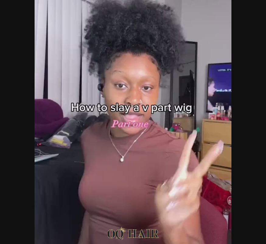 Afro Curly V Part Wig No Leave Out Thin Part Glueless Wigs Human Hair Wig 180% Density | OQHAIR