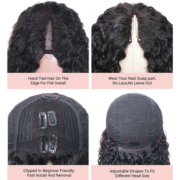 Kinky Straight V Part Wig No Leave Out Thin Part Glueless Wigs Human Hair Wig 180% Density | OQHAIR