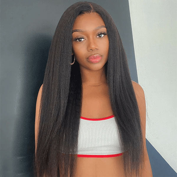 Kinky Straight V Part Wig No Leave Out Thin Part Glueless Wigs Human Hair Wig 180% Density | OQHAIR