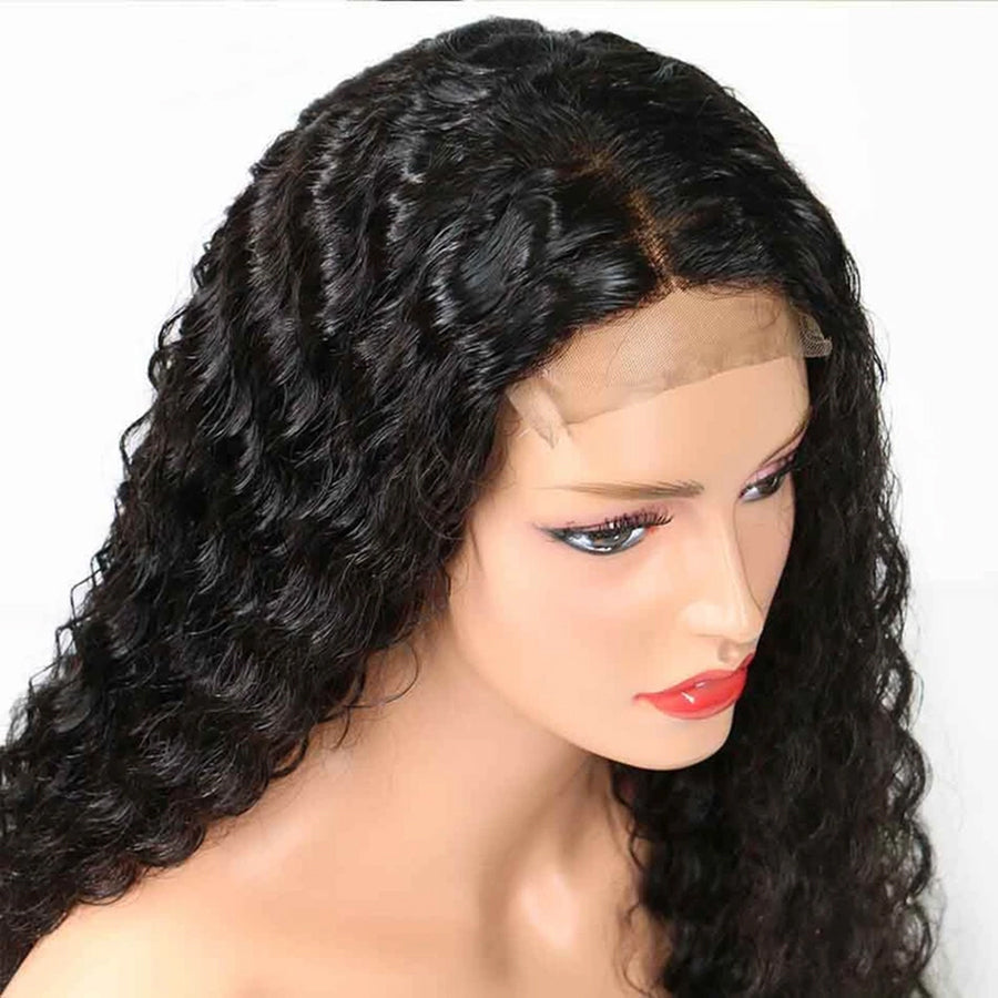 Deep Wave Human Hair 4x4 Lace Closure Wig Pre Plucked Bleached Knots ...