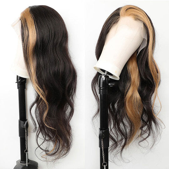 Blonde Skunk Stripe Hair Lace Front Wigs Honey Blonde & Black Color ...